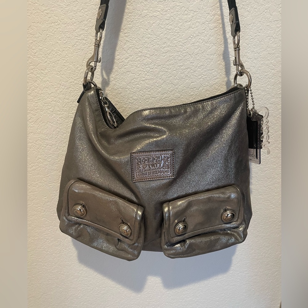Coach Poppy Metallic Silver Crossbody - Gem